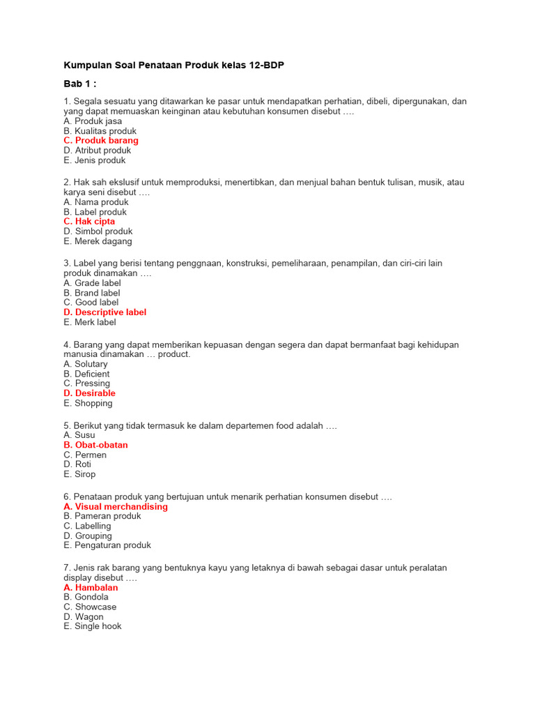 Soal Penataan Produk Kelas 12-BDP | PDF