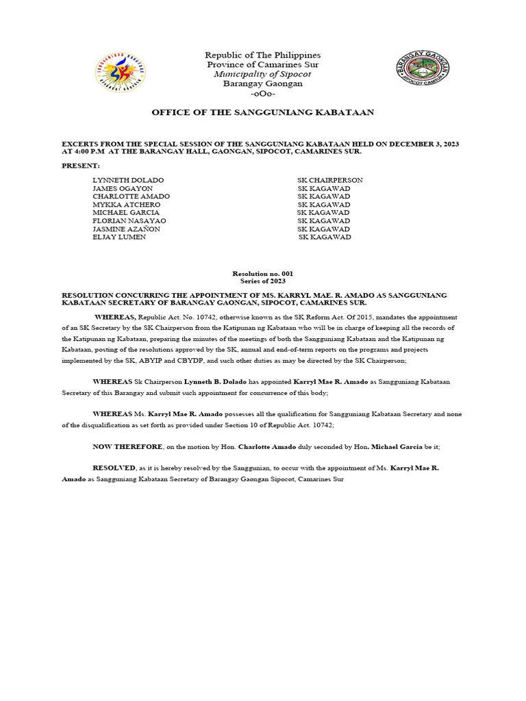 SK Appointments in Barangay Gaongan | PDF | Government