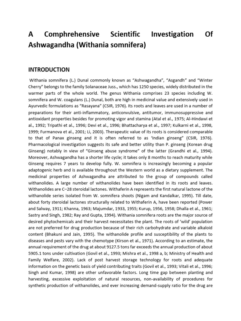 INTRODUCTION Withania Somnifera (L | PDF | Biology | Plants