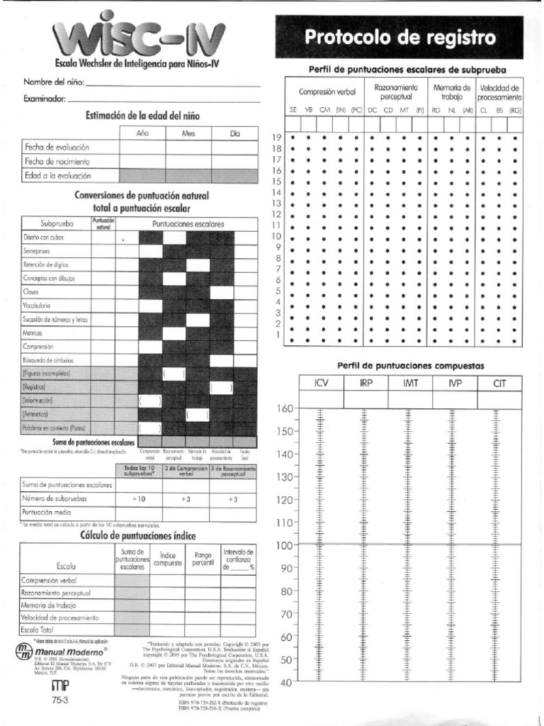 WISC IV Protocolo | PDF