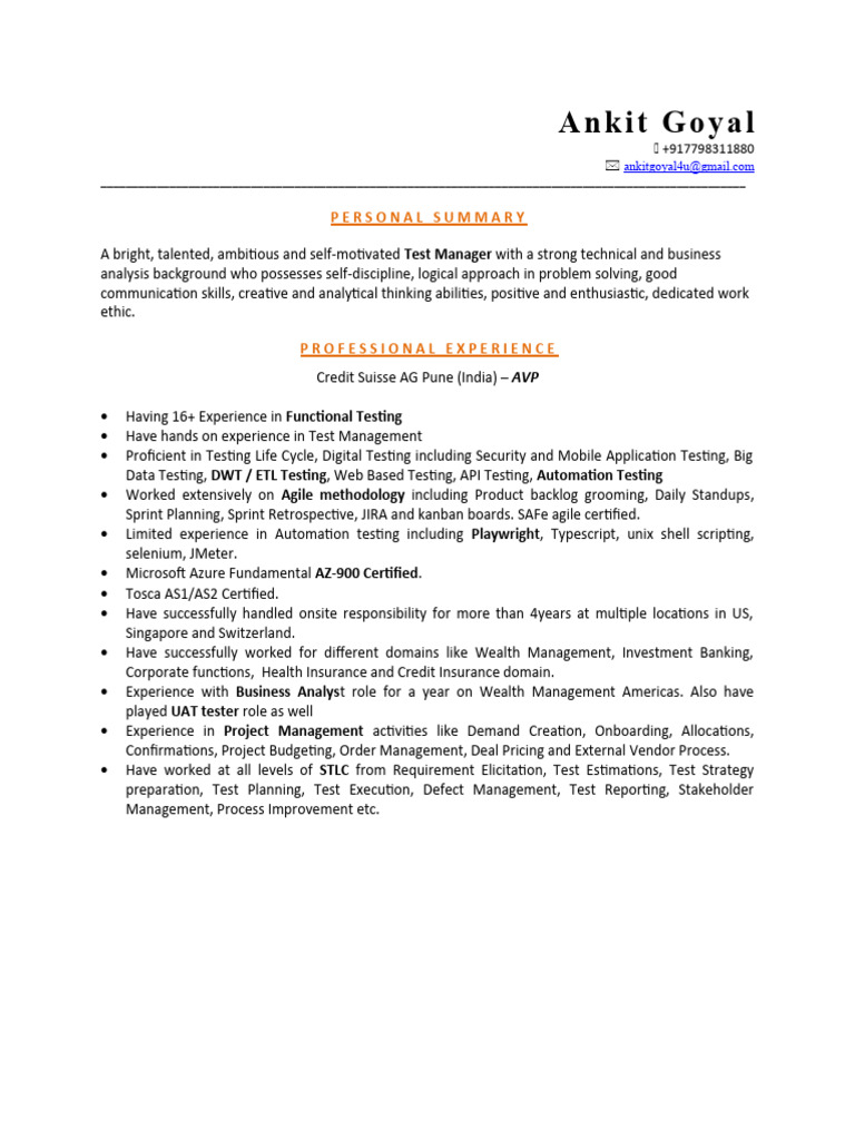 Resume Ankit Goyal Download Free Pdf Scrum Software Development Computing 