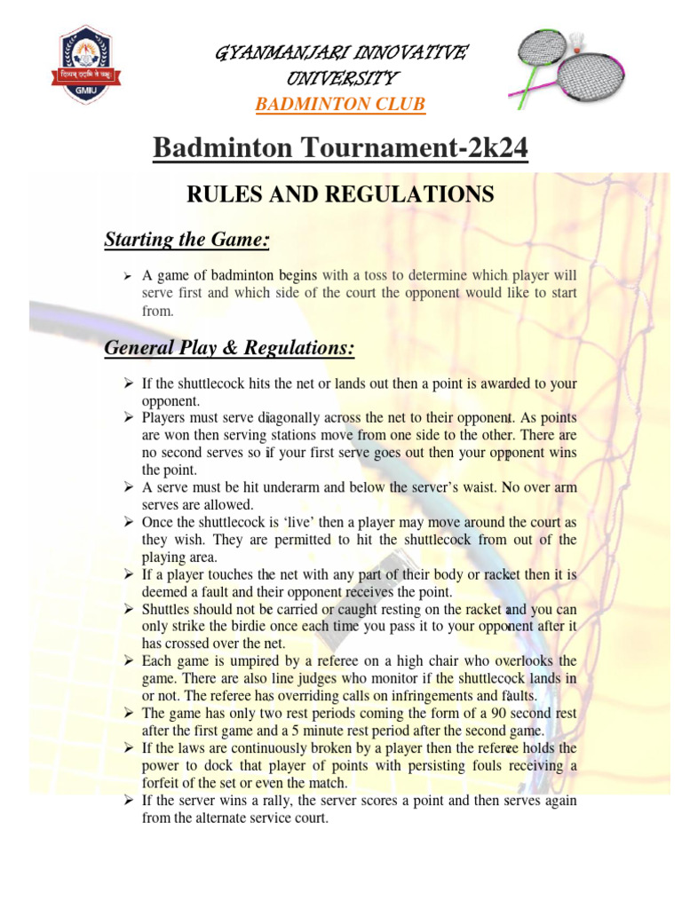 Badminton Rules-2k24 | PDF | Team Sports | Sports Rules And Regulations