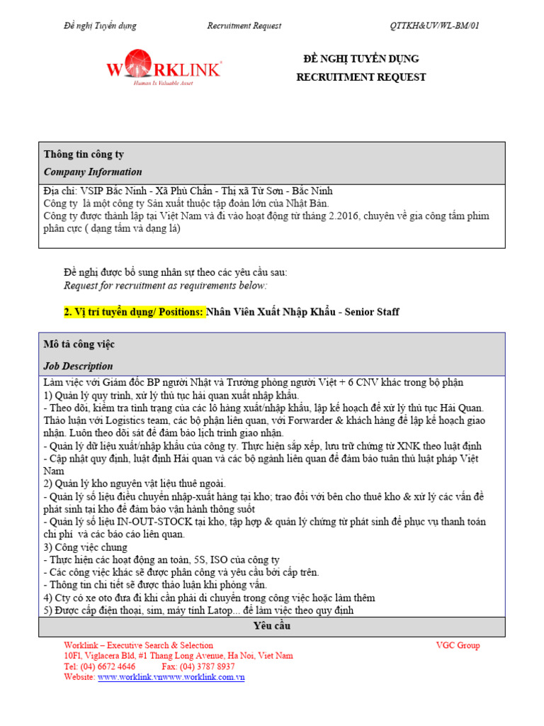 (BN042) - Senior XNK - KCN Vsip | PDF