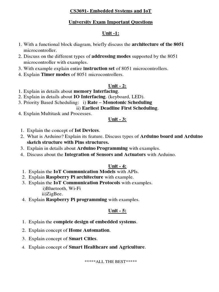 CS3691 - EMBEDDED SYSTEMS AND IOT Important Questions | PDF | Technology & Engineering