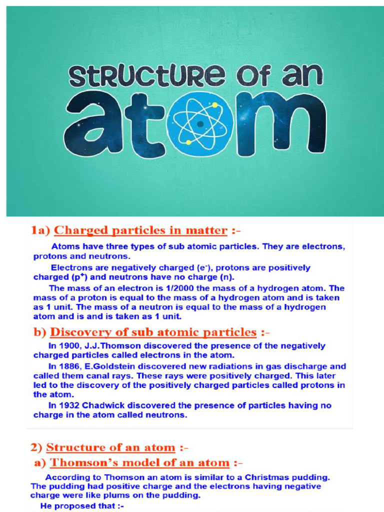 Structure of An Atom (Class 7) | PDF