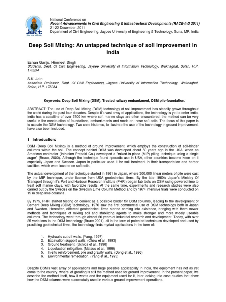 Deep Soil Mixing for Ground Improvement | PDF | Geotechnical ...