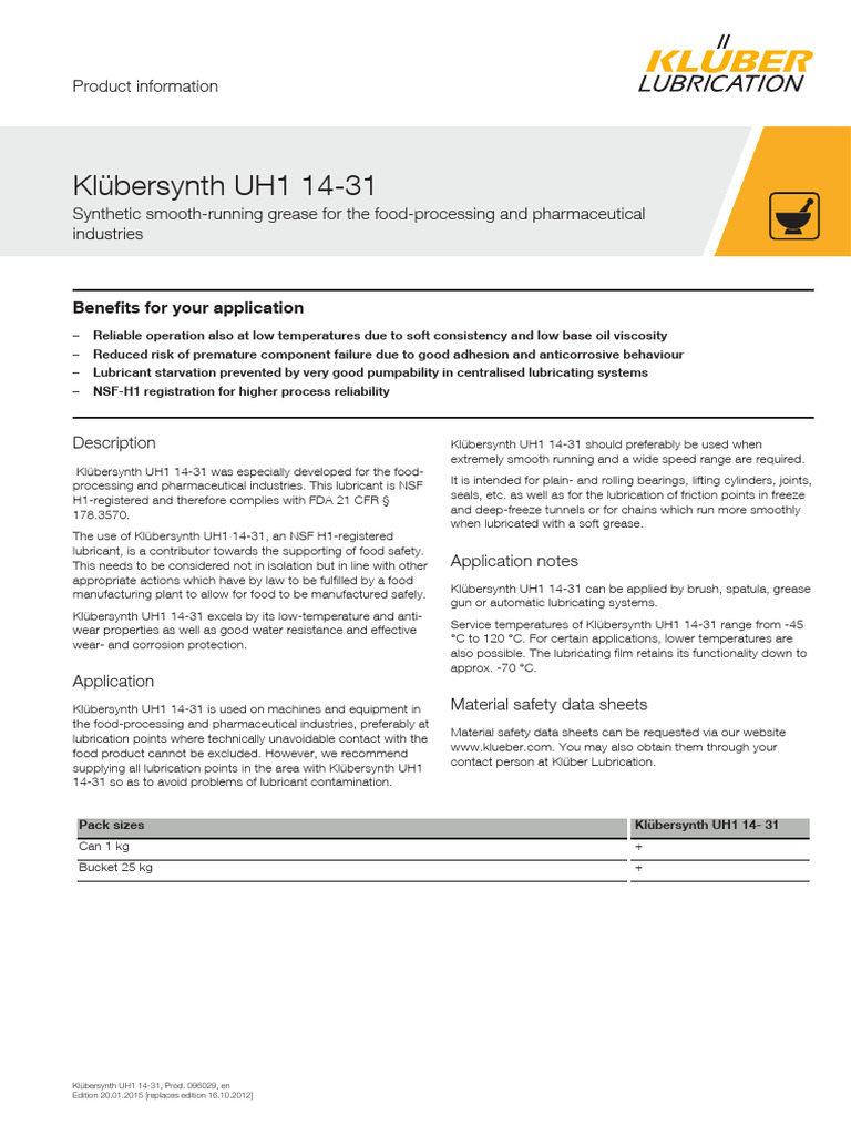 Klubersynth UH1 14 31 | PDF | Lubricant | Applied And Interdisciplinary ...