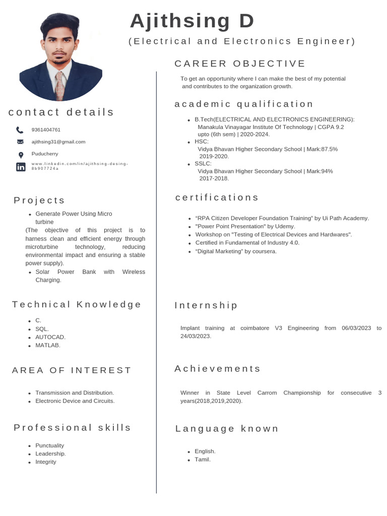 Resume Sample | PDF | Electrical Engineering | Power (Physics)