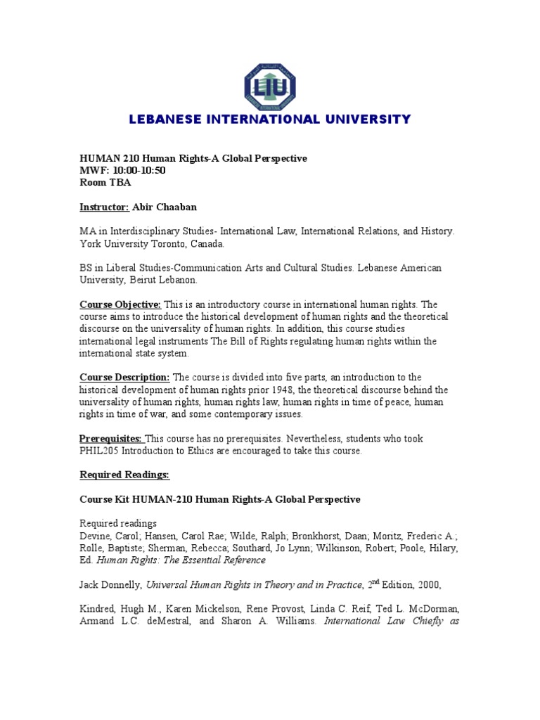 Global Human Rights: Course Overview | PDF | Human Rights | Natural And ...