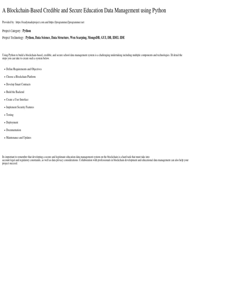 A Blockchain-Based Credible and Secure Education Data Management Using Python | PDF