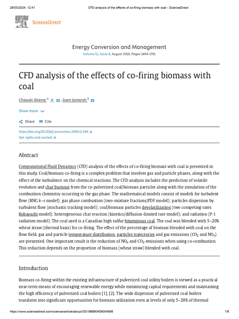 CFD Analysis of The Effects of Co-Firing Biomass With Coal ...
