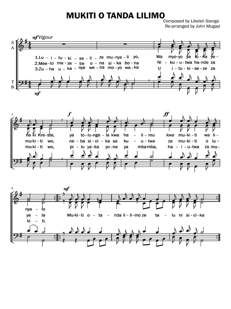 Mukiti O Tanda Lilimo Sheet Music | PDF
