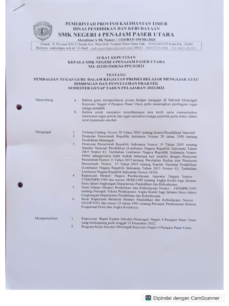 SK Pembagian Tugas 2023 Genap | PDF