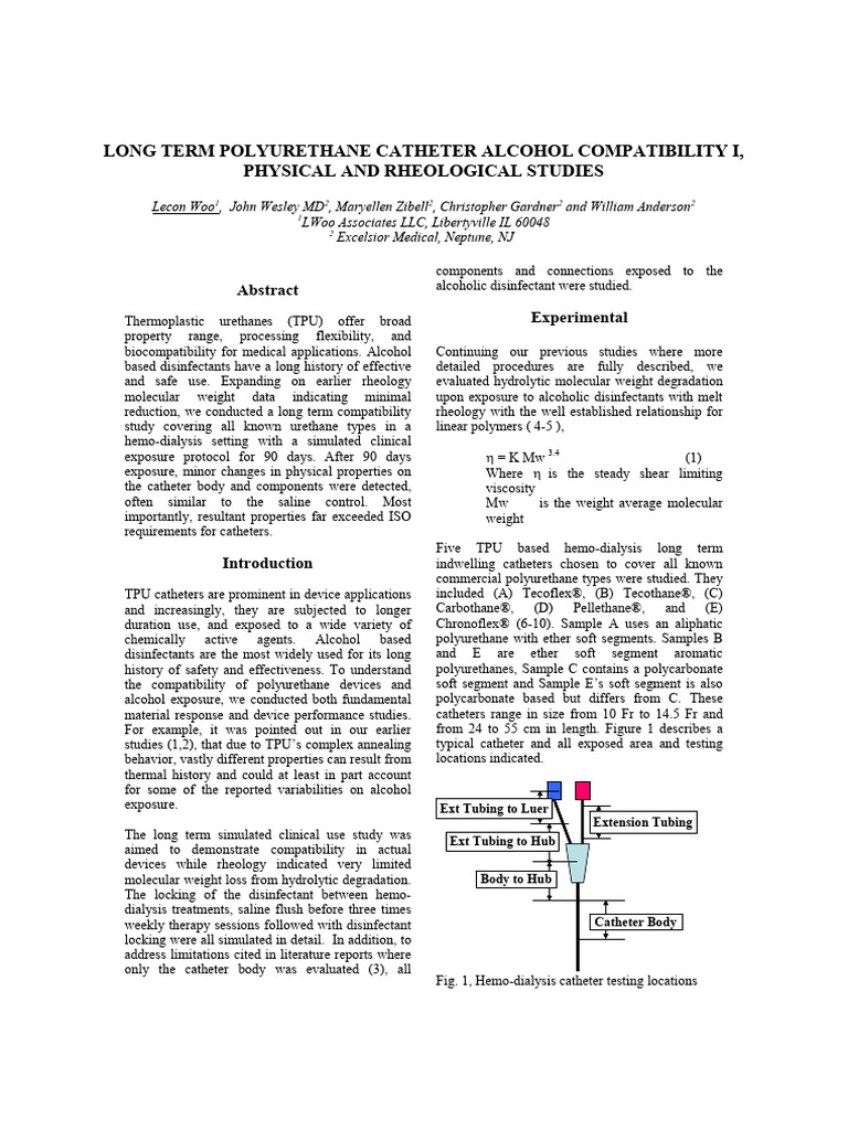 Polyurethane Catheter Alcohol Compability Study | PDF | Polyurethane ...
