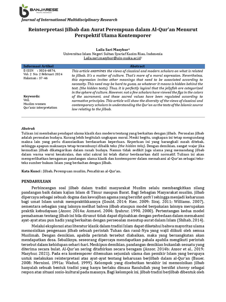 Reinterpretasi Jilbab Dan Aurat Perempuan Dalam Al-Qur'an Menurut Perspektif Ulama Kontemporer ...