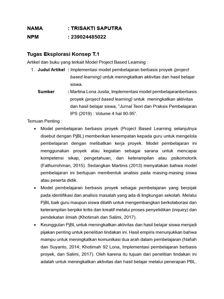 Eksplorasi Konsep T1 Project Based Learning | PDF