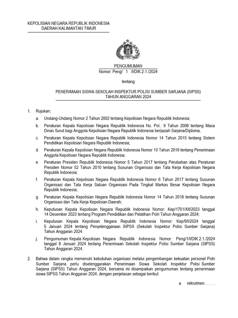 Pengumuman Penerimaan Sipss T.A. 2024 Rev | PDF