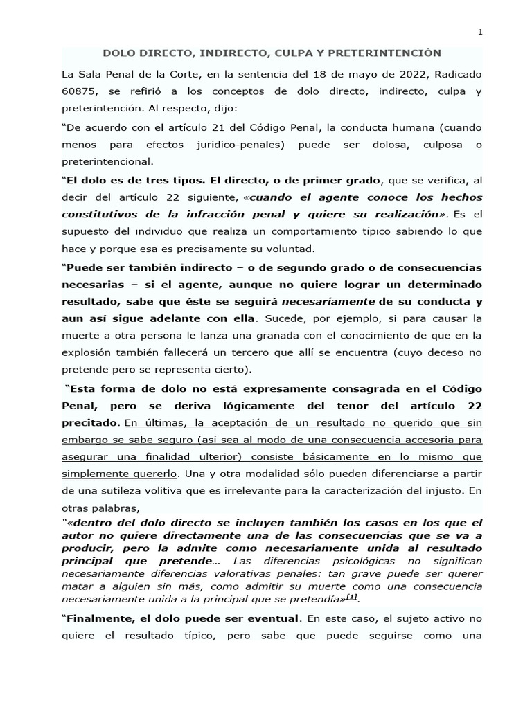 DOLO-DOLO DIRECTO-INDIRECTO-CULPA-PRETEINT-JURISP (2) | PDF | Intención ...