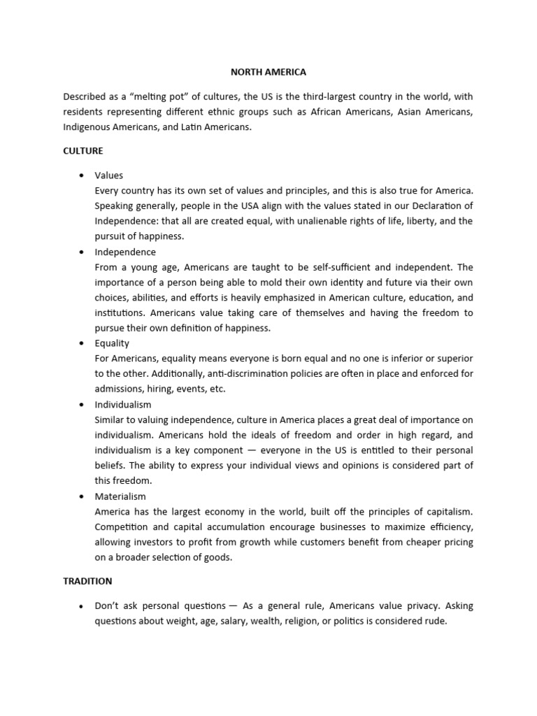 NORTH AMERICA - Culture & Tradition | PDF | Social Equality | The ...