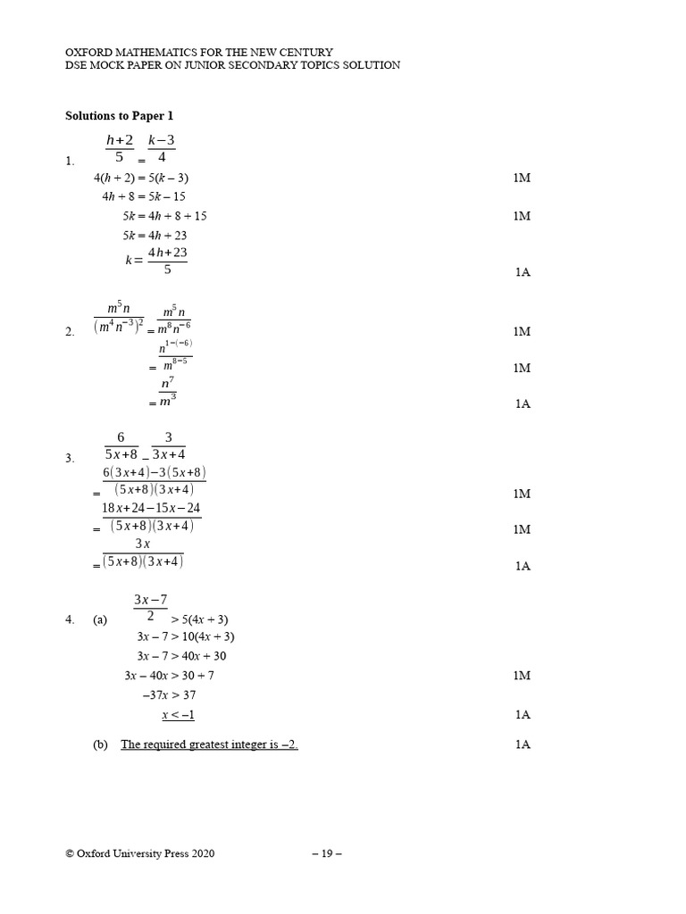 OJM DSEMock e Sol | PDF | Elementary Mathematics | Geometry