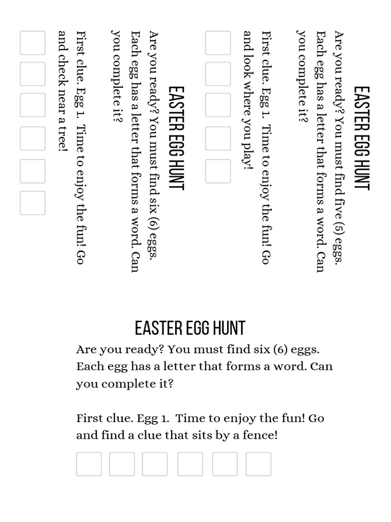 Easter Egg Hunt Clues and Challenges | PDF
