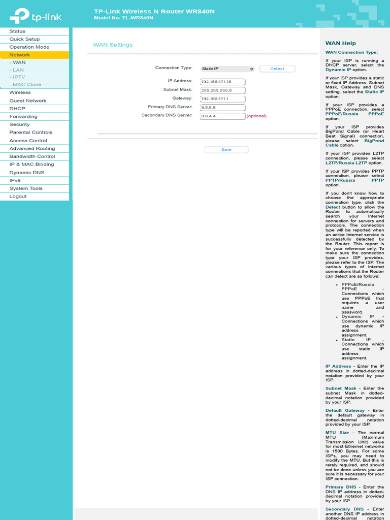 TL WR840N | Download Free PDF | Ip Address | Router (Computing)
