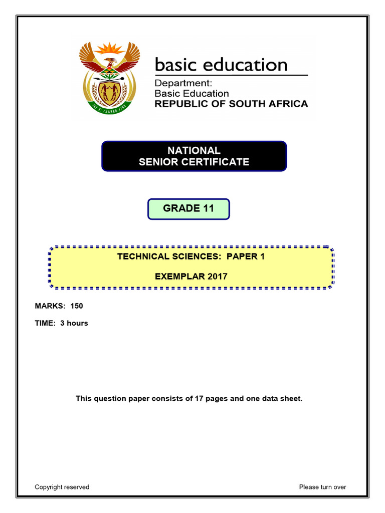 Technical Sciences P1 Exemplar GR 11 2017 Eng | PDF | Force | Electric ...