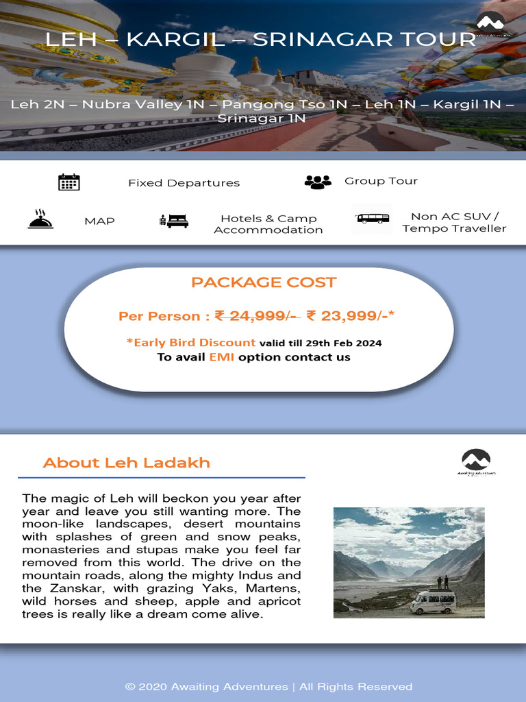Ladakh-Kargil-Srinagar 2024 - Awaiting Adventures | PDF