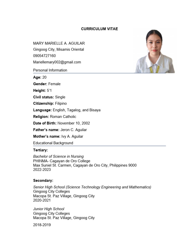 Curriculum Vitae Finished Work1 | PDF | Philippines | Tagalog Language