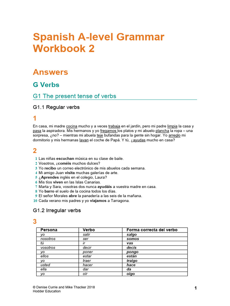 Spanish Grammar Workbook 2 ANSWERS | PDF