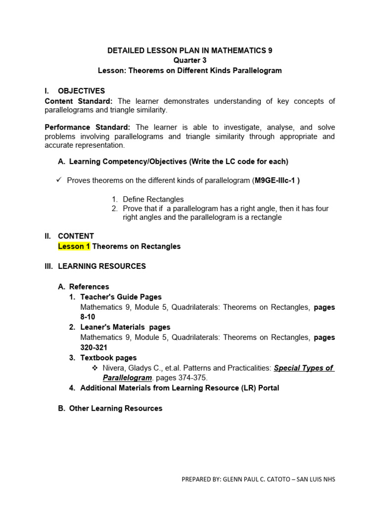 Math9 Q3 Comp32 Session1 | PDF | Rectangle | Elementary Geometry