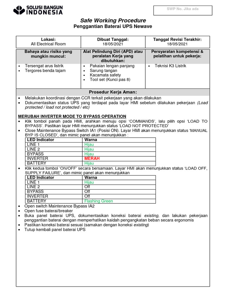 Prosedur Aman Ganti Baterai UPS | PDF | Teknologi & Rekayasa