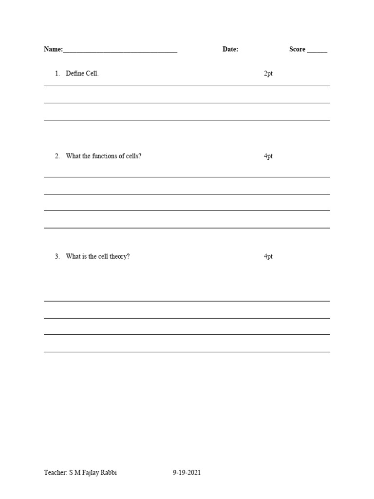 Cell Biology Quiz | PDF