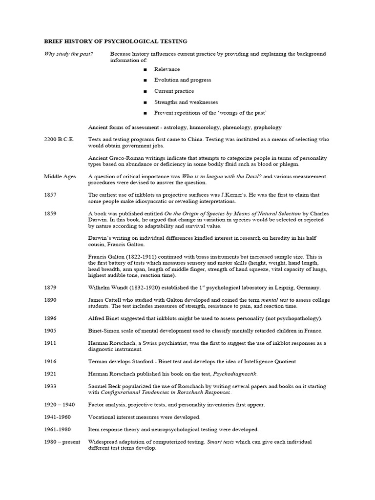 History of Psychological Testing | PDF | Psychological Concepts ...