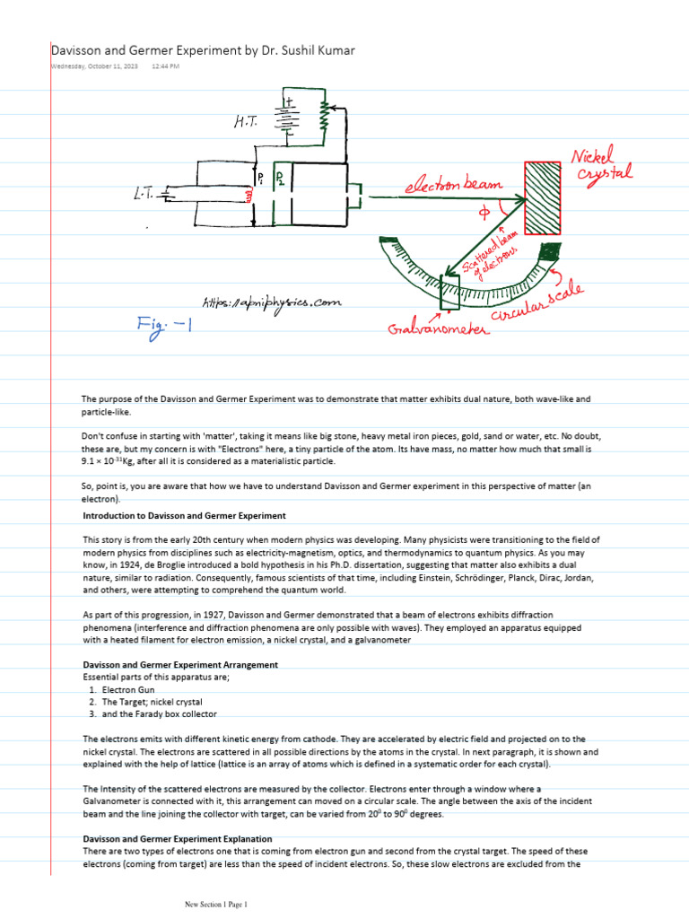 Davisson and Germer Experiment by Dr. Sushil Kumar | PDF | Electron ...