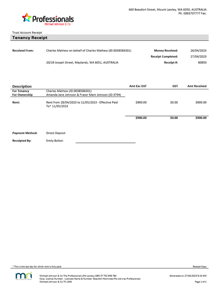 Tenency Rent Statements Ledger | PDF | Receipt | Business Documents