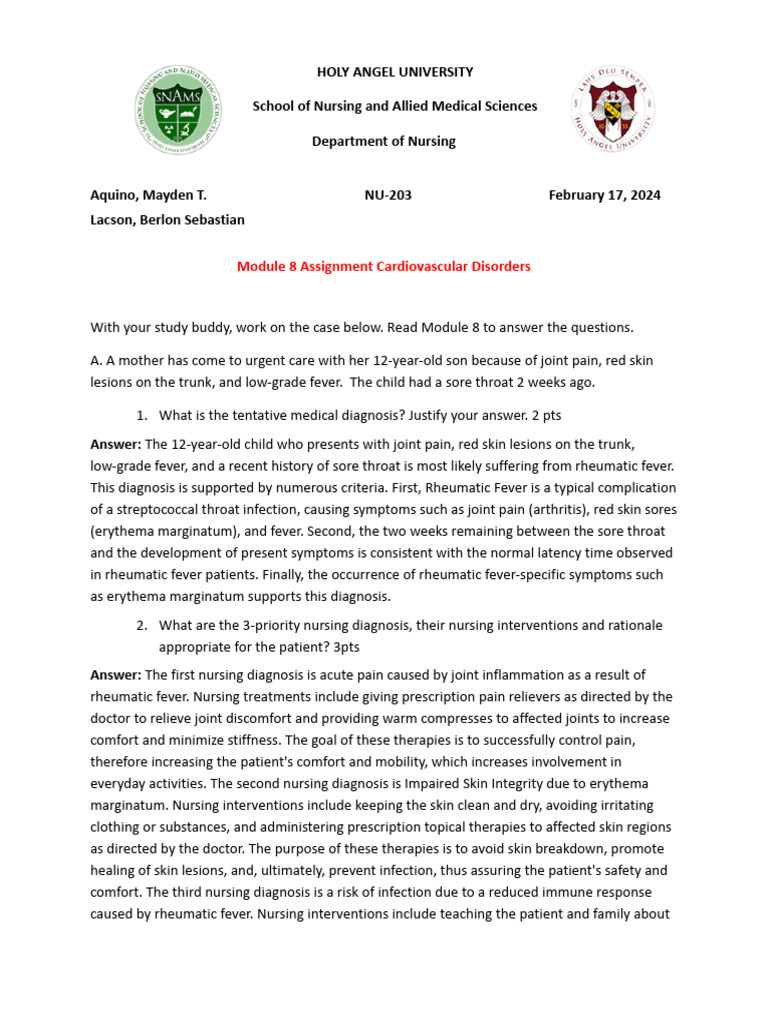 Aquino Lacson Module 8 | PDF | Congenital Heart Defect | Causes Of Death