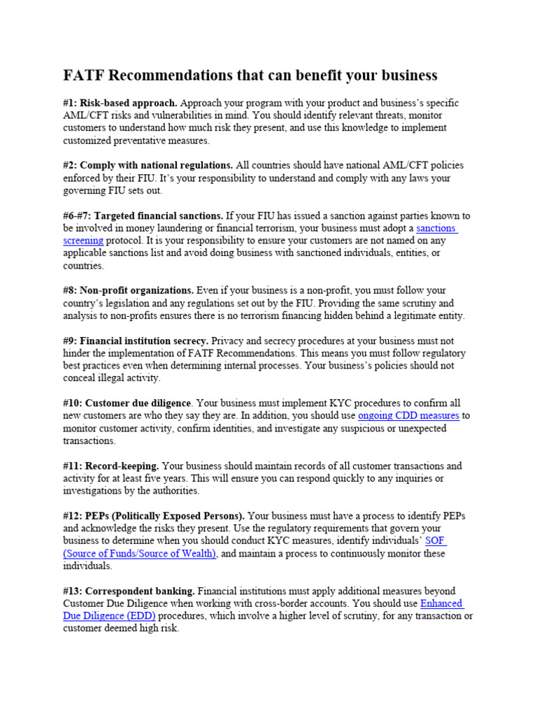 FATF Recommendation Points | PDF | Terrorism Financing | Money Laundering