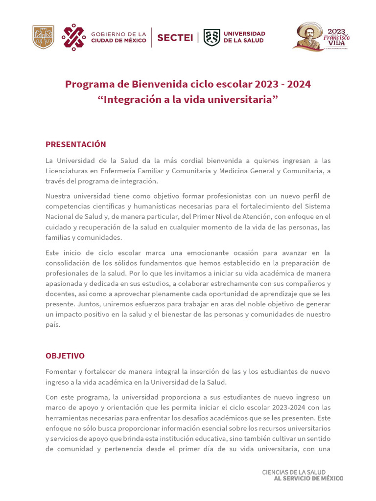 Bienvenida Ciclo Escolar 2023-2024 | PDF | Medicina | Titulo academico