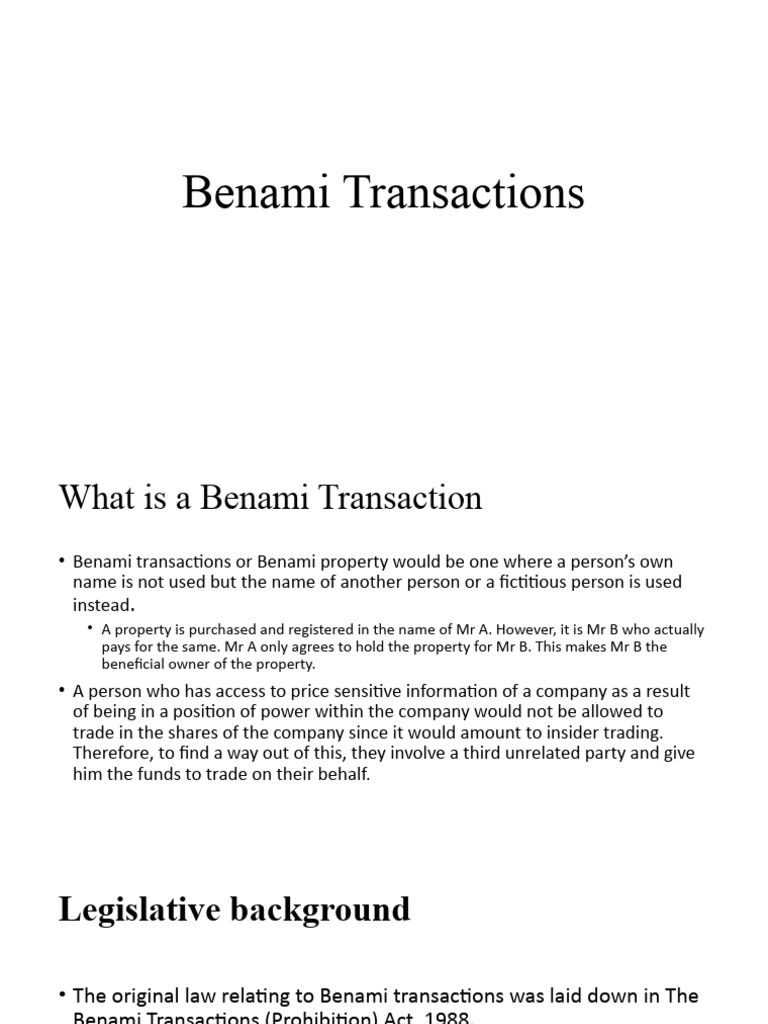 Benami Transactions | PDF | Property | Insider Trading