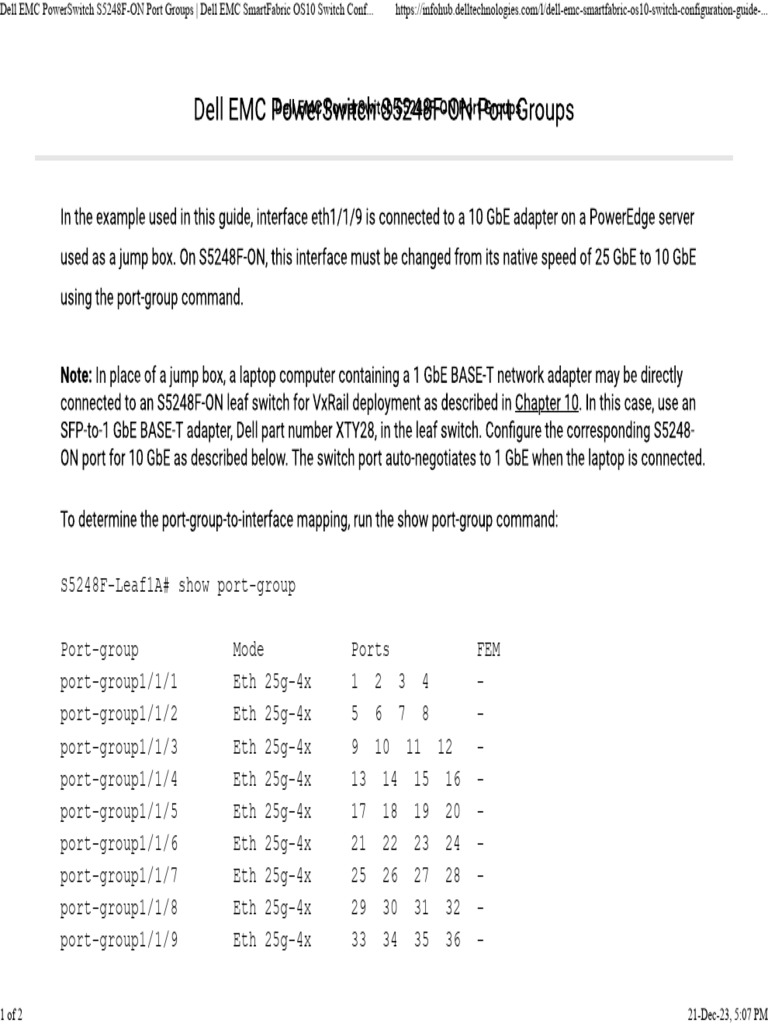 Dell EMC PowerSwitch S5248F-ON Port Groups - Dell EMC SmartFabric OS10 Switch Configuration ...