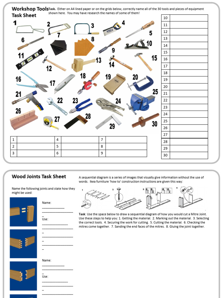 Woodwork Extension Tasks Tools and Joints | PDF