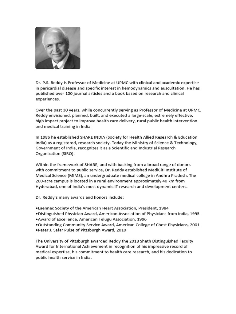 Dr. P.S. Reddy: Medical Innovator in India | PDF
