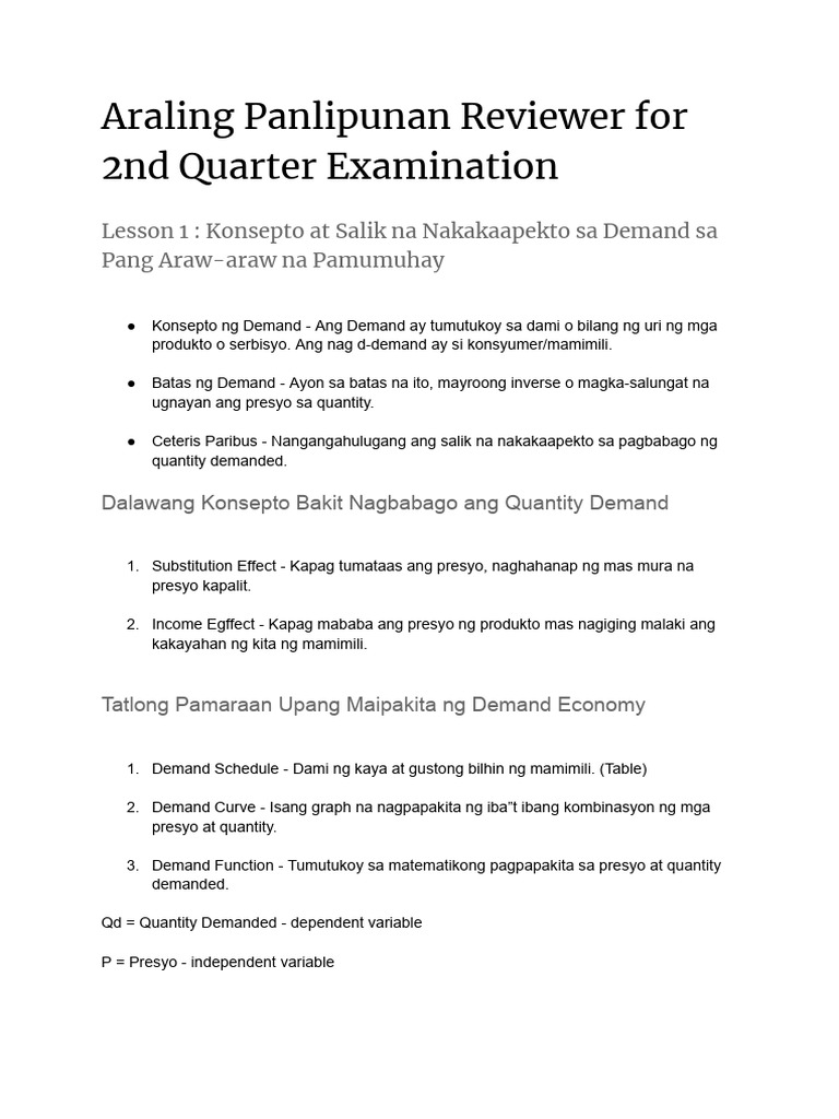 Ap Reviewer 2nd Quarter Examination | PDF