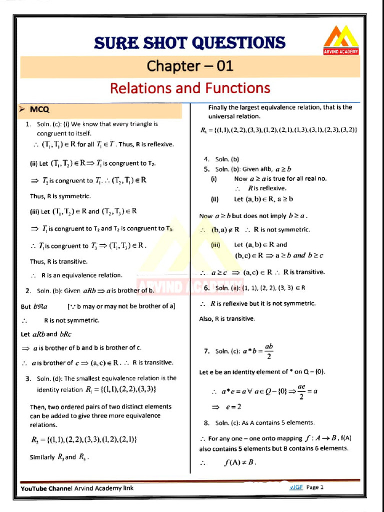 Maths Sure Shot Solutions | PDF | Function (Mathematics) | Elementary ...