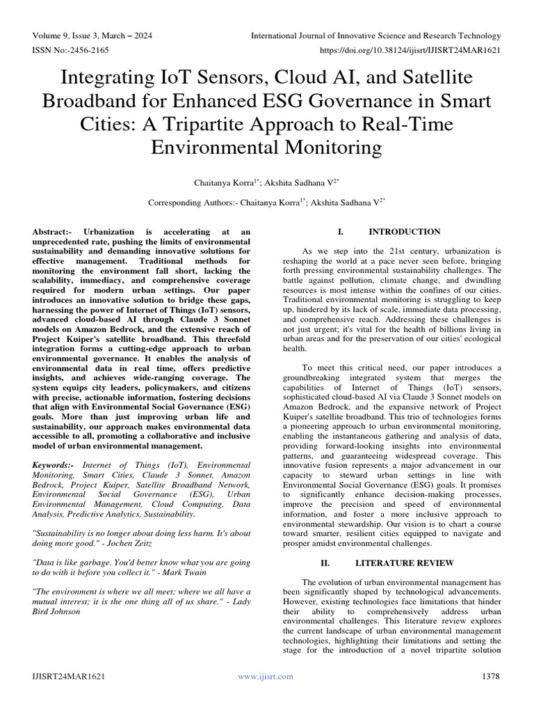 Integrating IoT Sensors, Cloud AI, and Satellite Broadband For Enhanced ESG Governance in Smart ...