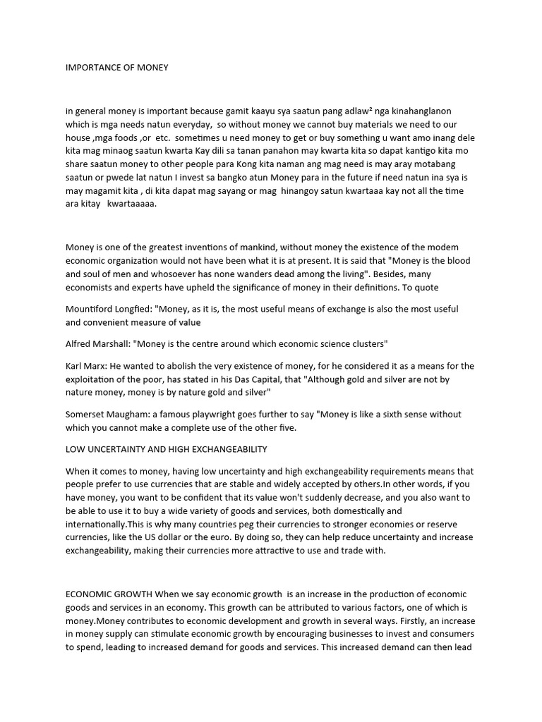 IMPORTANCE-OF-MONEY | PDF | Money | Medium Of Exchange