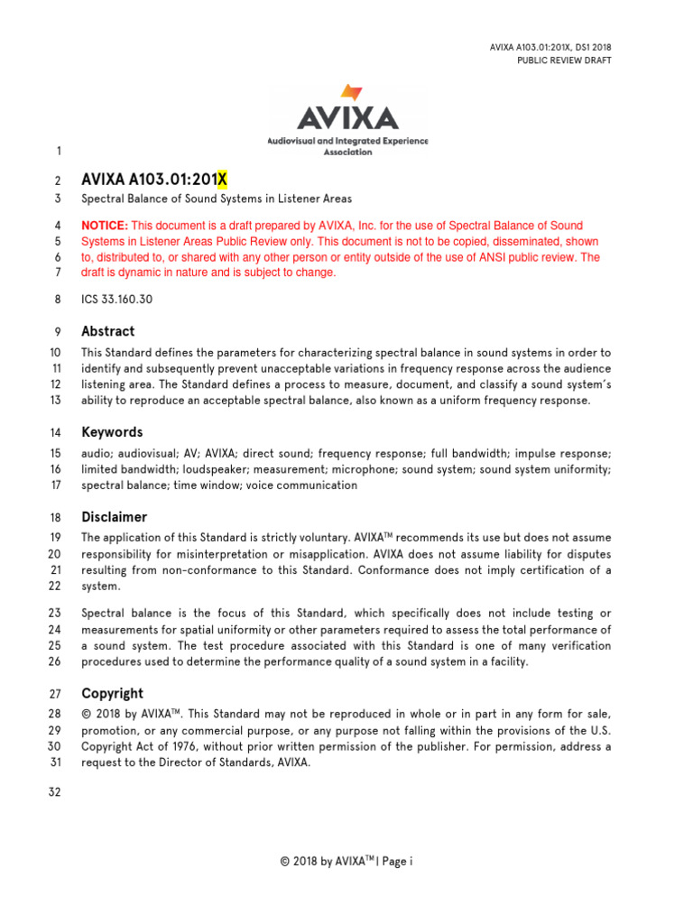 A103.01 - Spectral Balance - FOR PUBLIC REVIEW | PDF | Bandwidth (Signal Processing) | Loudspeaker