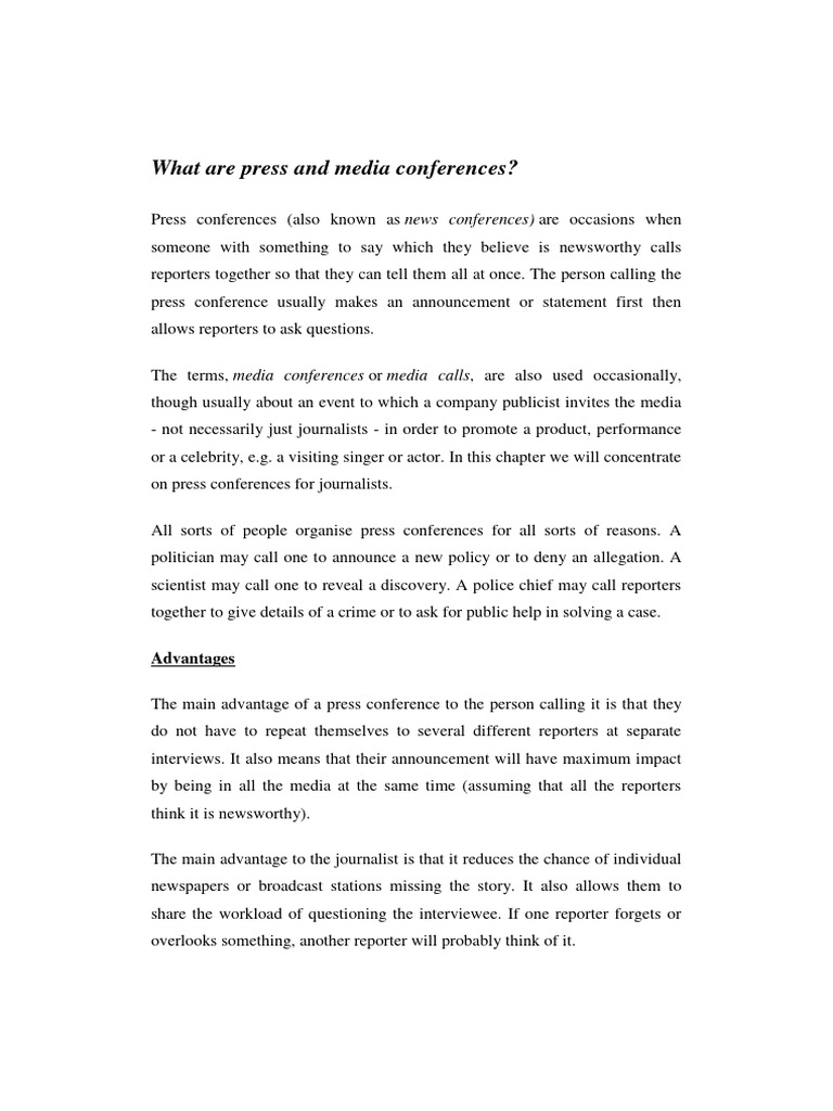 What are press and media conferences | PDF | Question | News