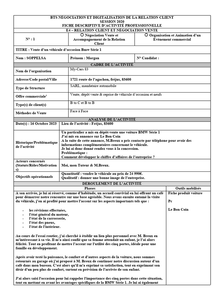 Fiche E4 Officielle | PDF